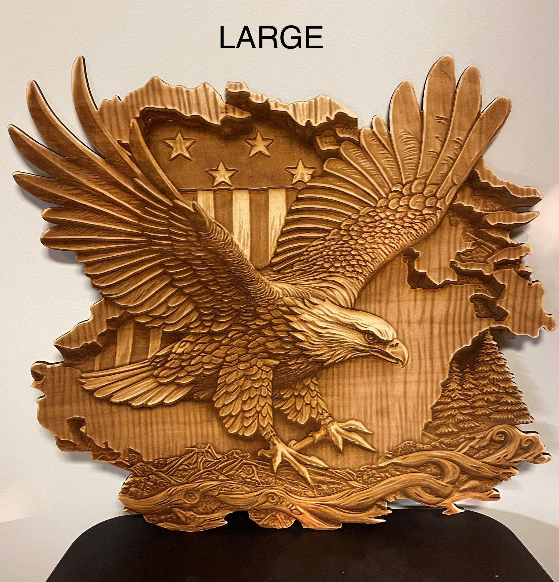 3D Bald Eagle, USA Flag, Laser engraved wall hanging – Keepsakes by Donna